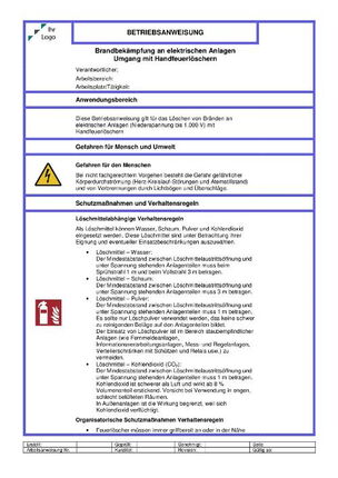Betriebsanweisung: Brandbekämpfung an elektrischen Anlagen