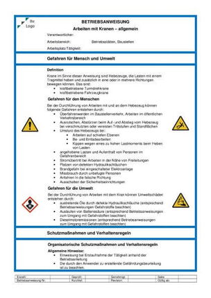 Betriebsanweisung: Arbeiten mit Kranen